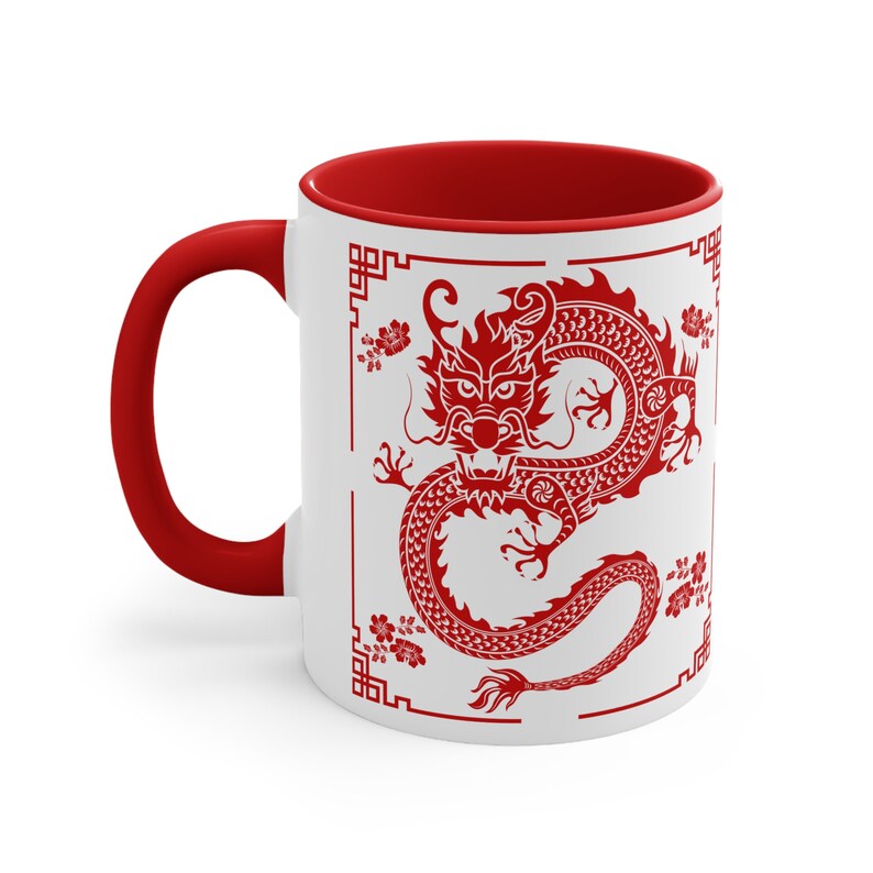 Red and White Year of the Dragon Mug, 2024 Chinese New Year Mug, Lunar ...