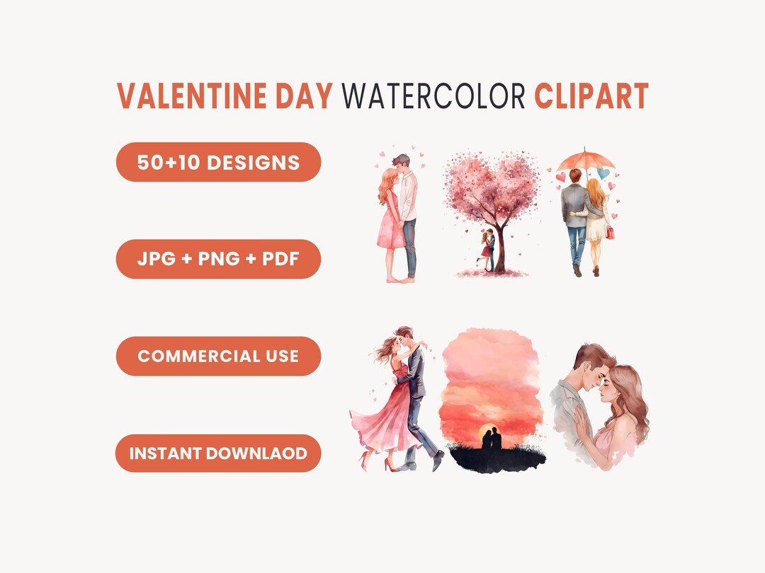 Watercolor Love Clipart Bundle, Valentine Hearts & Romantic Graphics ...