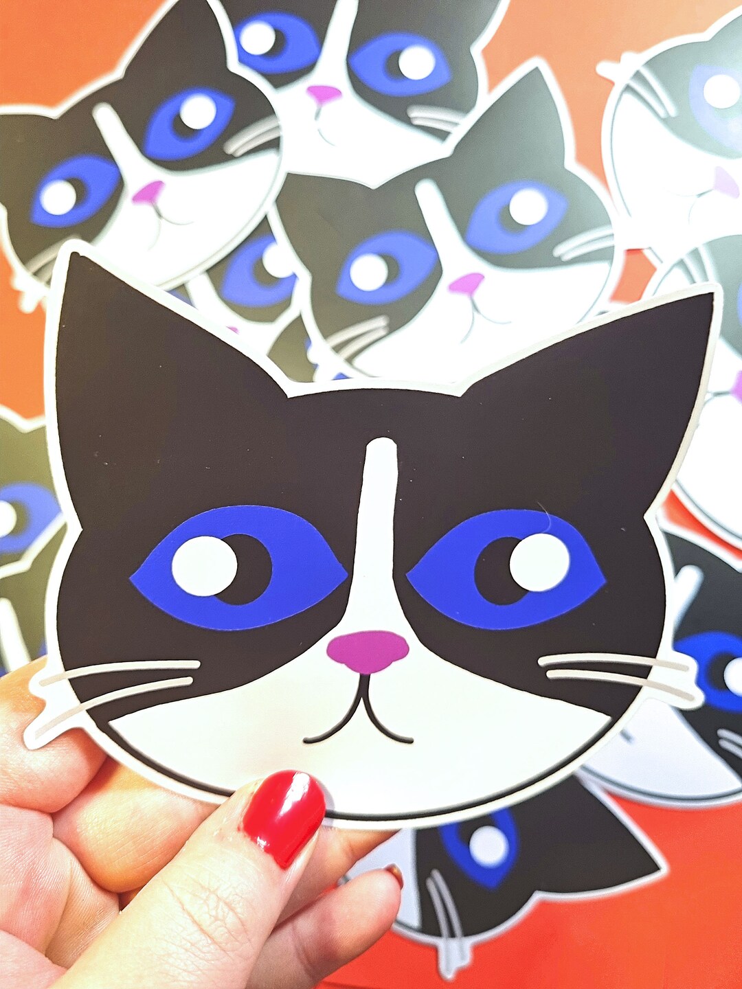 Black and White Cat Sticker, Giant Kitty, Laptop Decal, Drink Bottle ...