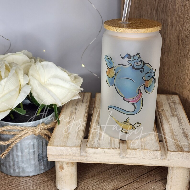 Arabian Princess Glass Can, Iced Coffee Cup W/ Lid & Straw, Disney ...