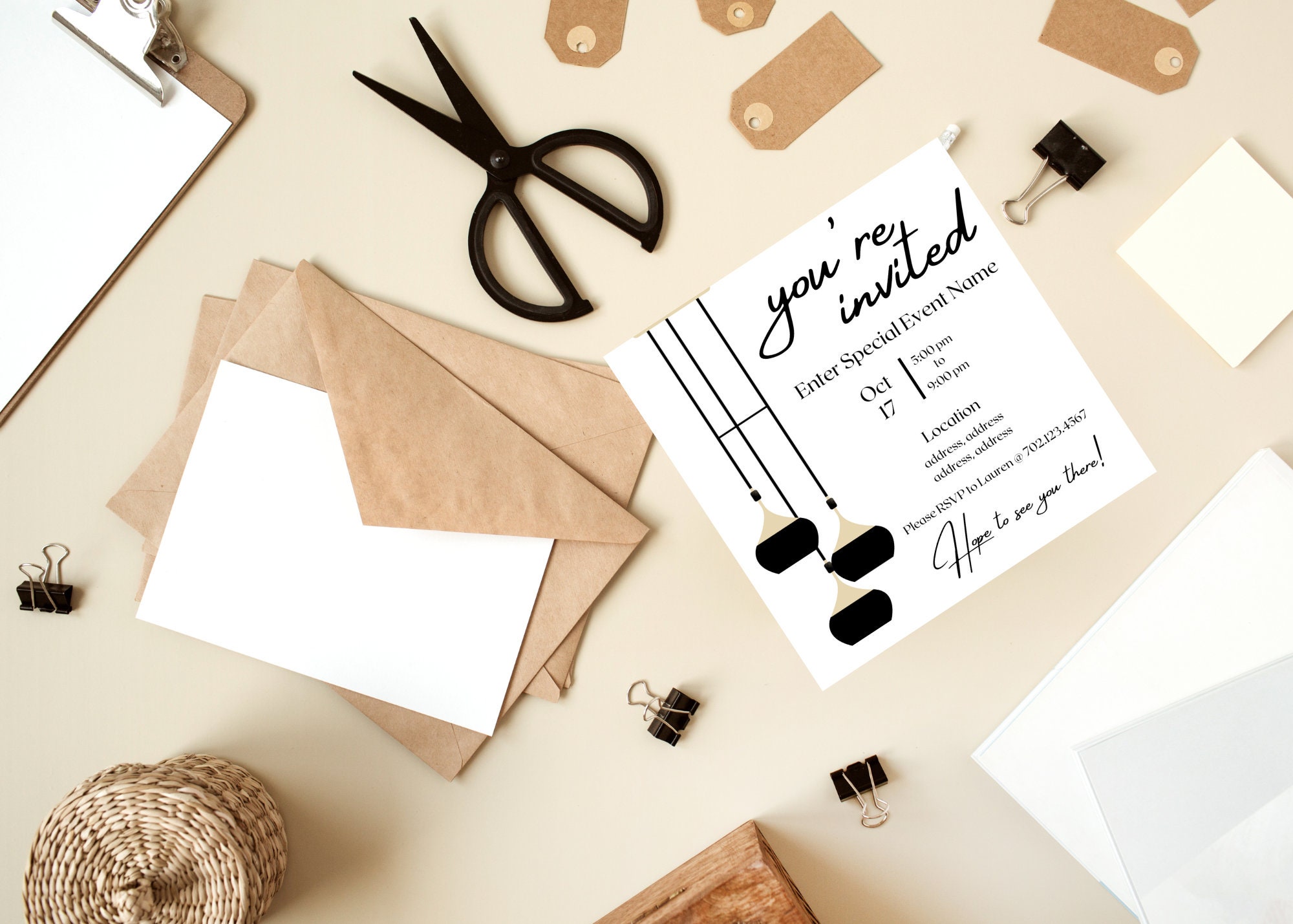 EDITABLE| You're Invited Party Invitation| Modern Black & White Square ...