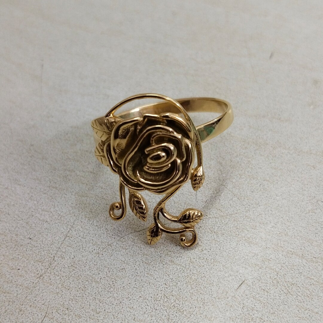 14K Solid Gold Rose Ring, Floral Ring, Vintage Gold Ring With Rose ...