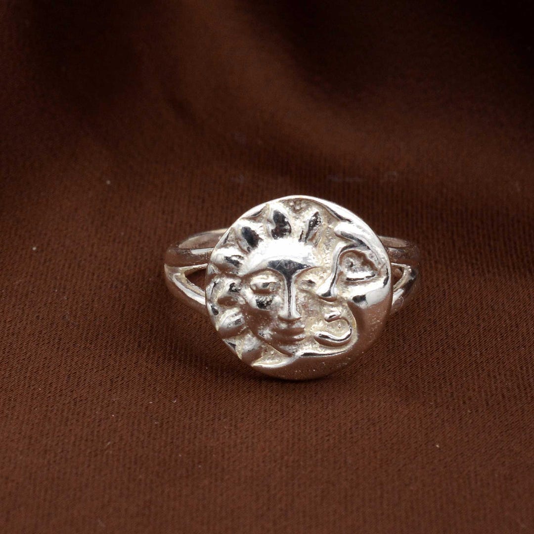 Handcrafted German Silver Sun and Moon Ring, Celestial Eclipse ...