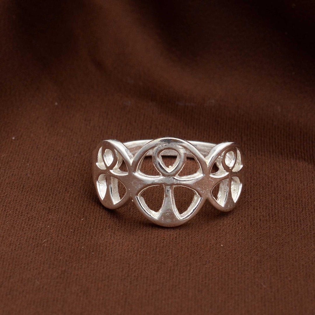 Handcrafted German Silver Ankh Ring, Triple Cross Life Symbol Band ...