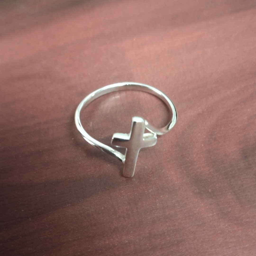 14K Solid Gold Cross Ring, 925 Sterling Silver Cross Ring, Cross Ring ...
