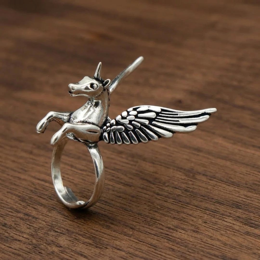 Pegasus Unicorn Ring, Mythical Winged Horse Jewelry, Adjustable Fantasy ...