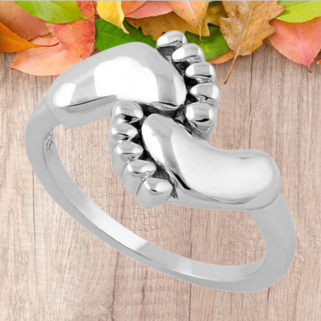 Baby Feet Birthstone Ring, Custom Baby Footprint Ring, Mothers Family ...