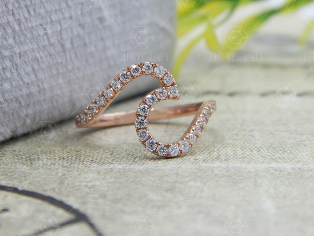 Ocean Wave Ring, Diamond Moissanite Wave Ring, Ocean Sea Tide Wavy Wave Ring, 14K Gold Wave Ring ...