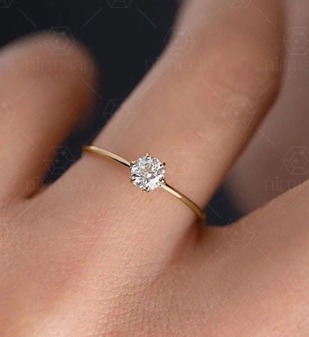 Minimalist Solitaire Ring, 0.50ct Round Moissanite Engagement Ring ...