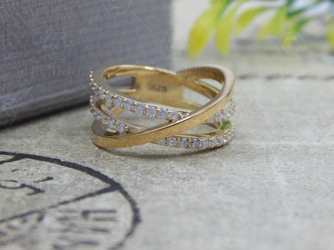 Criss Cross Ring, 925 Stelring Silver Cross Over Ring, Round Diamond ...
