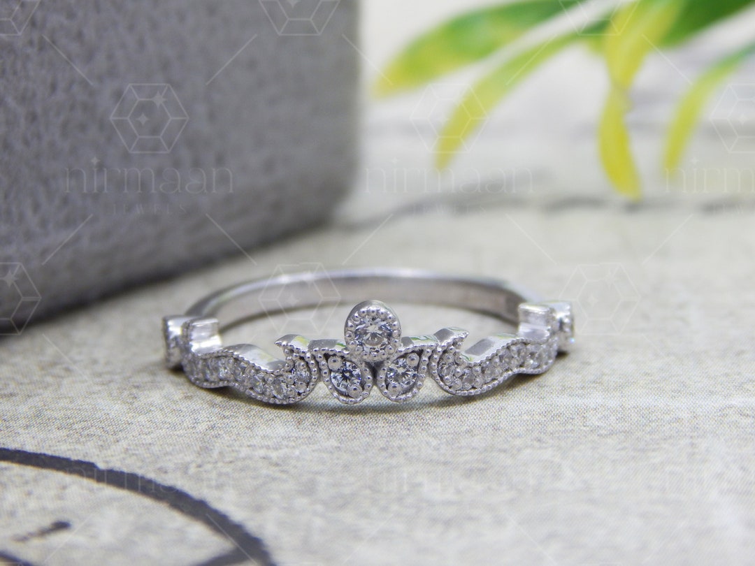 935 Argentium Silver Round Moissanite Vintage Ring, Antique Diamond ...