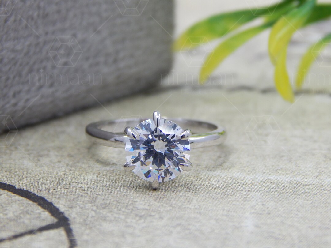 Classic Round Engagement Ring, Solitaire Bridal Ring, 1ct 1.50ct 2ct 2 ...