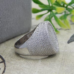 Men's Ring, Round Moissanite Men's Pave Ring, Micro Pave Silver Ring ...