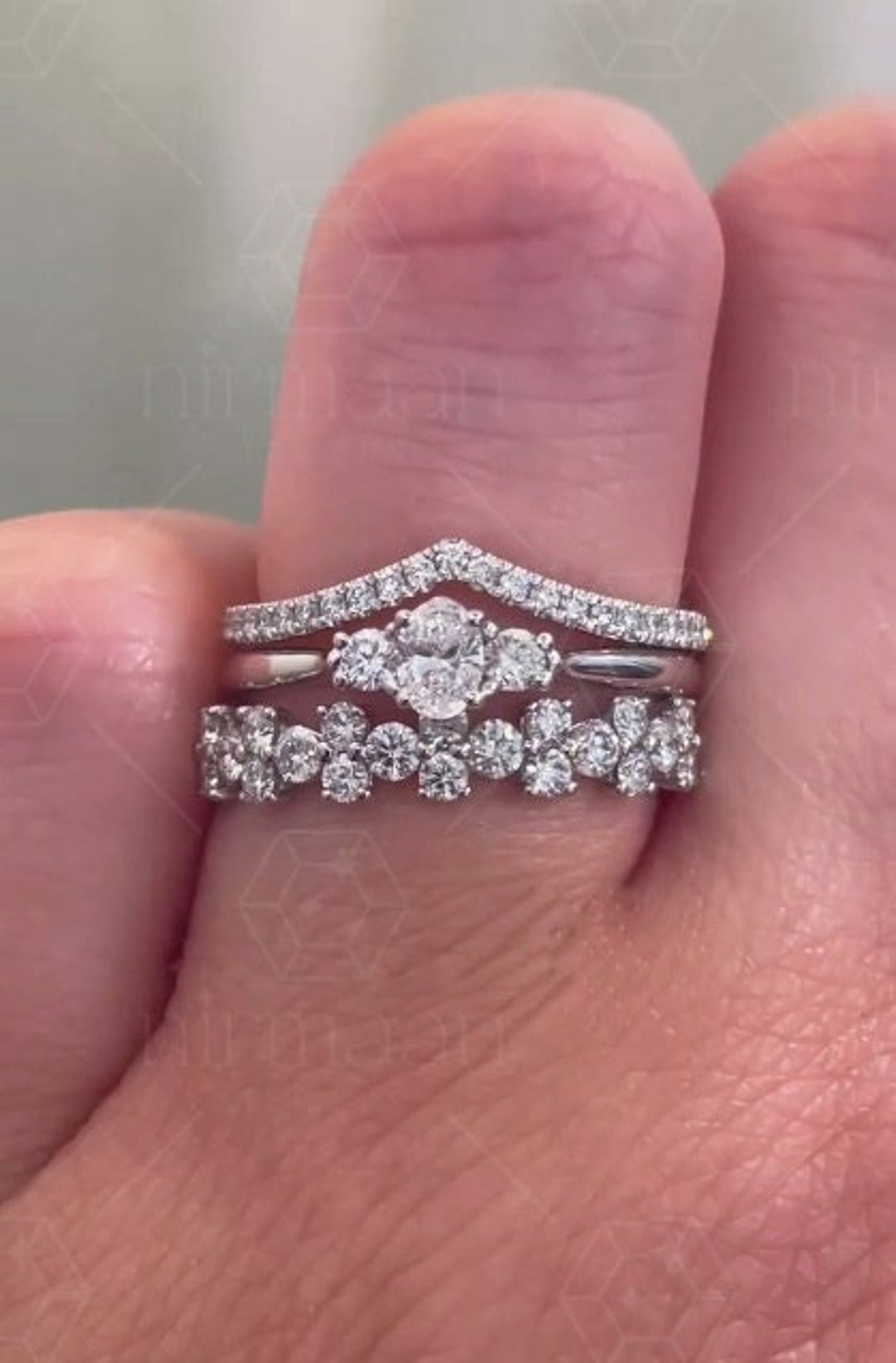 Oval Cut Moissanite Engagement Ring Set, Three Stone Wedding Set, Three ...