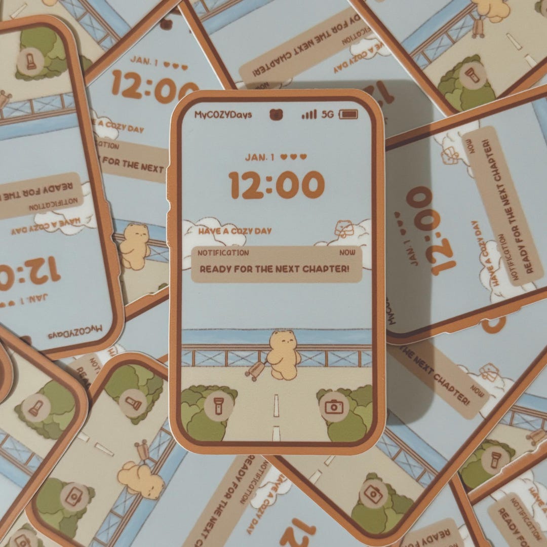 Cute Cozy Phone W/ Notification Matte Vinyl Sticker - Cute Bear Sticker ...