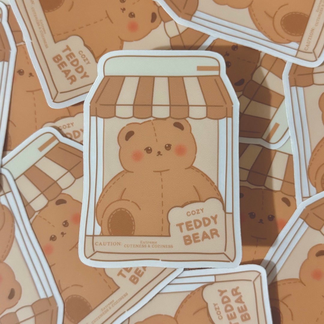 Cute Cozy Packaged Teddy Bear Clear Matte Vinyl Sticker - Cute Bear ...