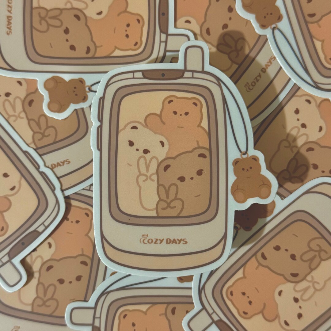 Cute Y2K Phone Bear Friends Selfie Matte Vinyl Sticker - Cute Bear ...