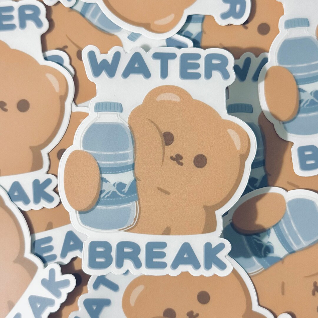 Cute Water Break Bear Clear Matte Vinyl Sticker Cute Bear Sticker ...
