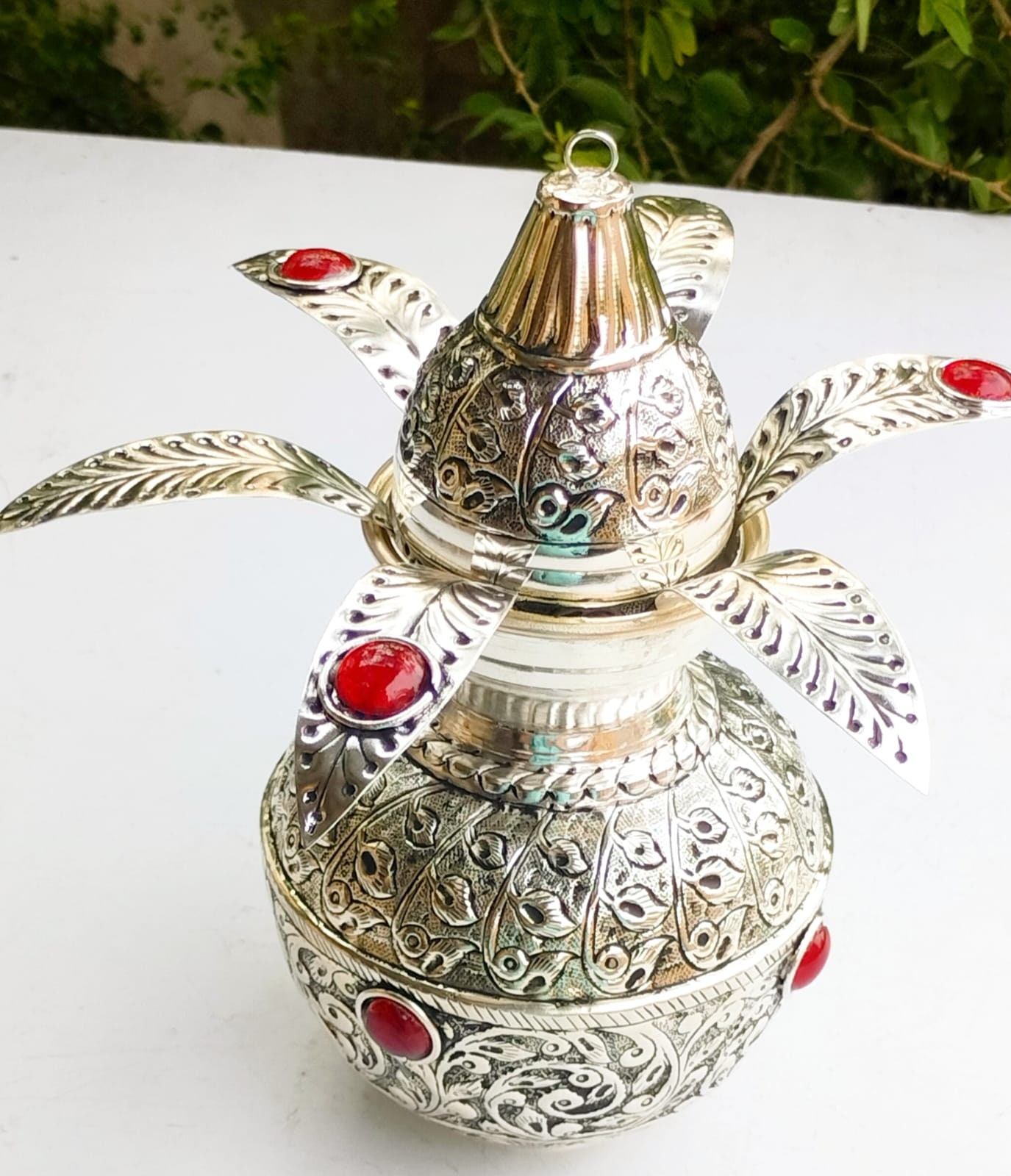 German Silver Kalash for Pooja / Home Décor With Leaves and Nariyal for ...