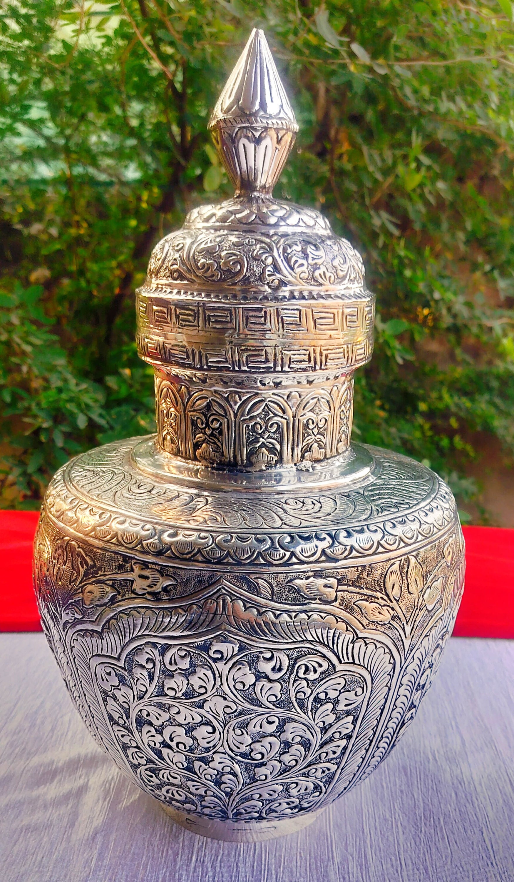 German Silver Kalash for Pooja / Home Décor With Leaves and Nariyal for ...