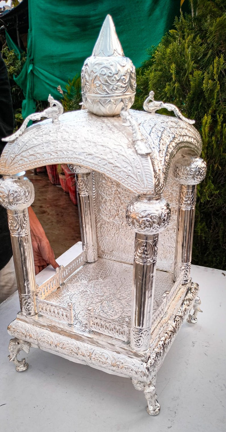 German Silver Temple/ Pooja Mandir / Puja Ghar /carved Mandapam for ...
