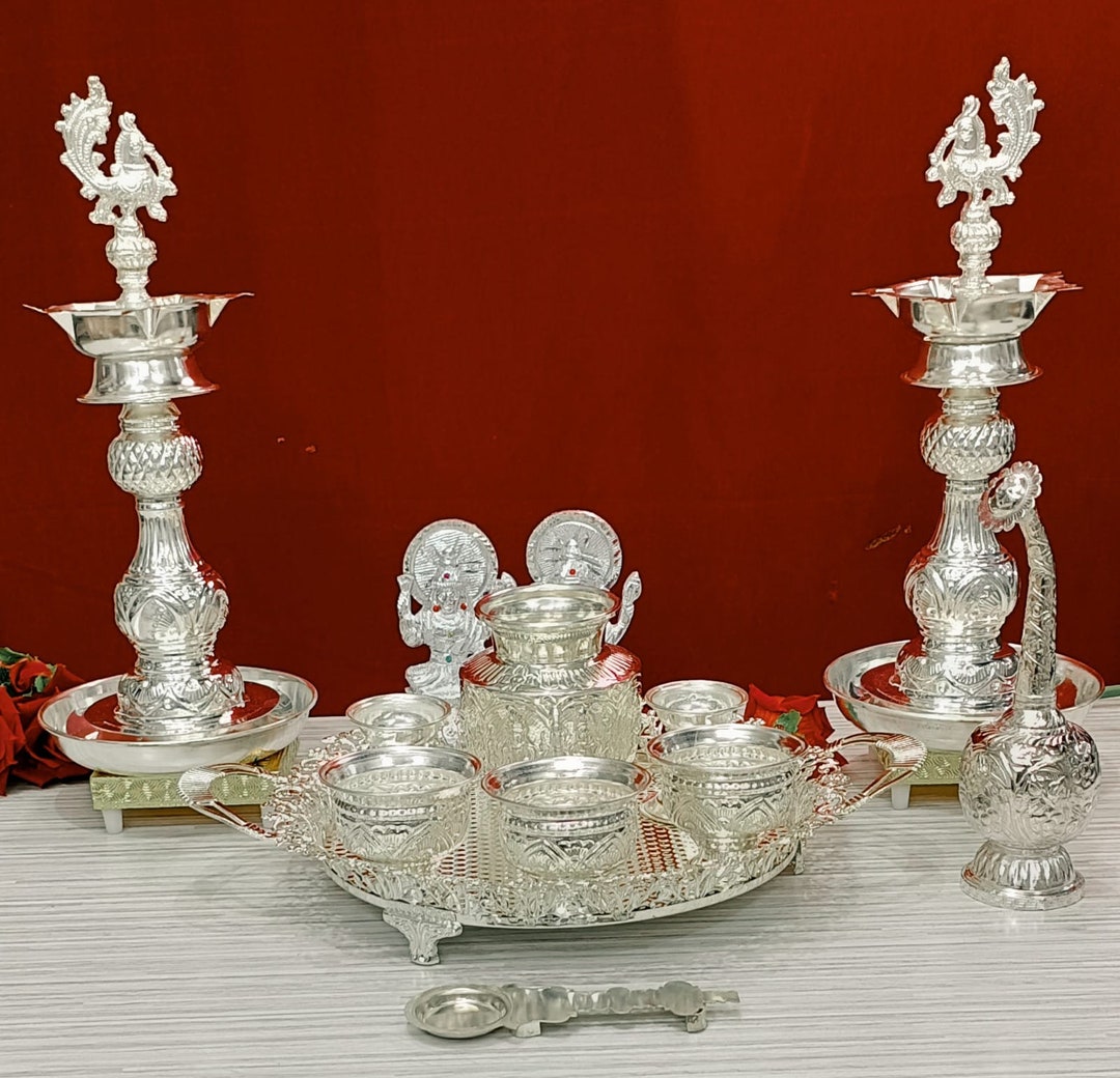 Customize German Silver Pooja Thali Set for House Warming - Etsy