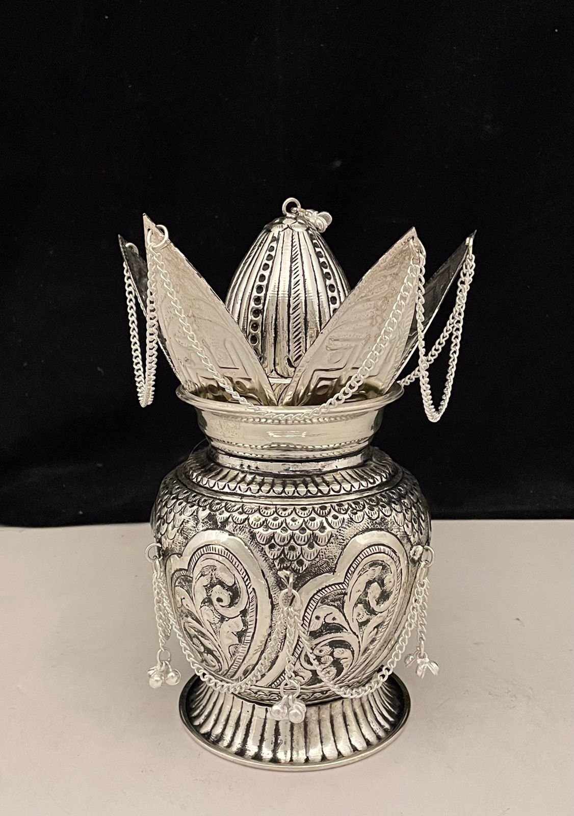 German Silver Kalash for Pooja / Home Décor With Leaves and Nariyal for ...