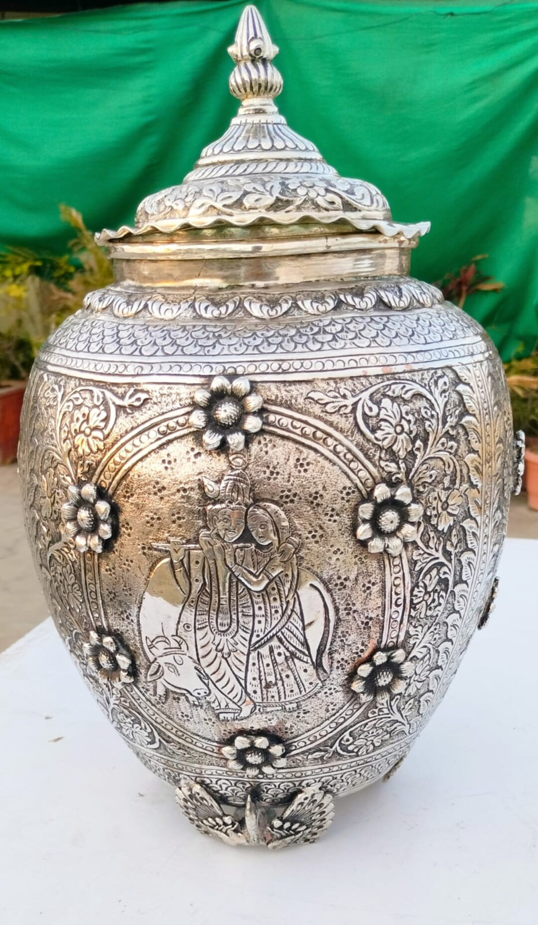 German Silver Flower Pot / Vase / Kalash Fully Carved Designer Home ...
