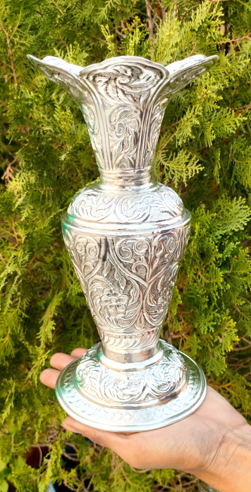 German Silver Flower Pot / Vase / Kalash Fully Carved Designer Home ...
