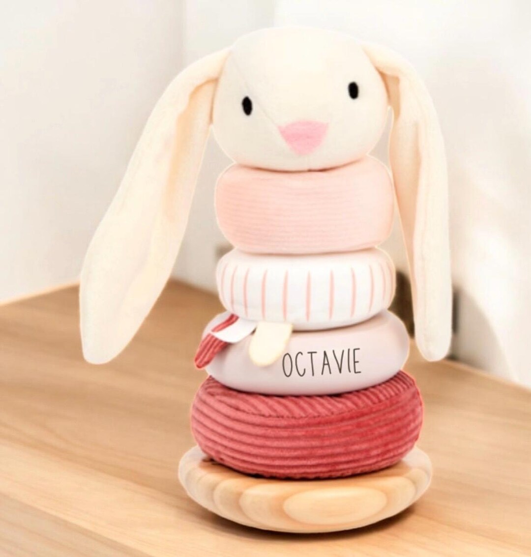 Personalized Baby Stacking Tower – Wooden and Fabric Toy With Engraved ...