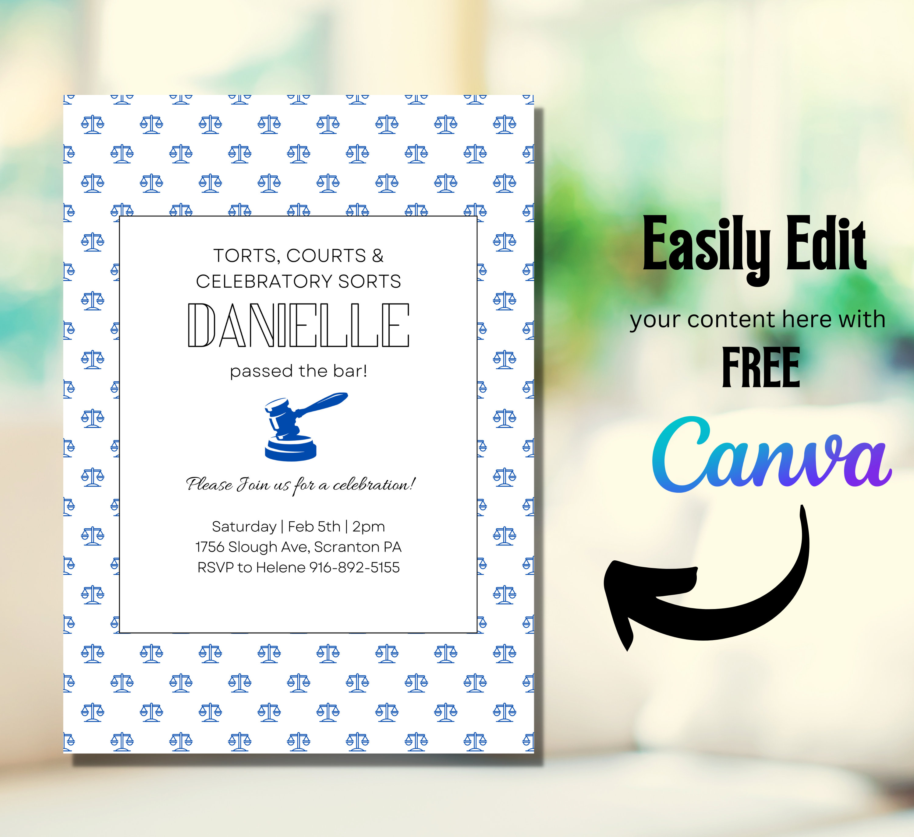 Law School Graduation Party Invite, Pass the Bar Party Invitation ...