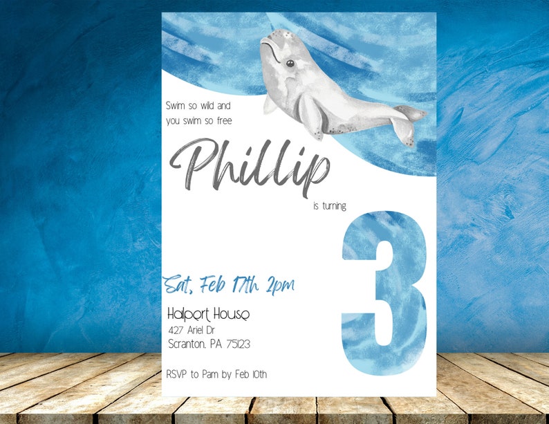 Beluga Whale Birthday Invitation | Baby Beluga Party Invite | Beluga ...