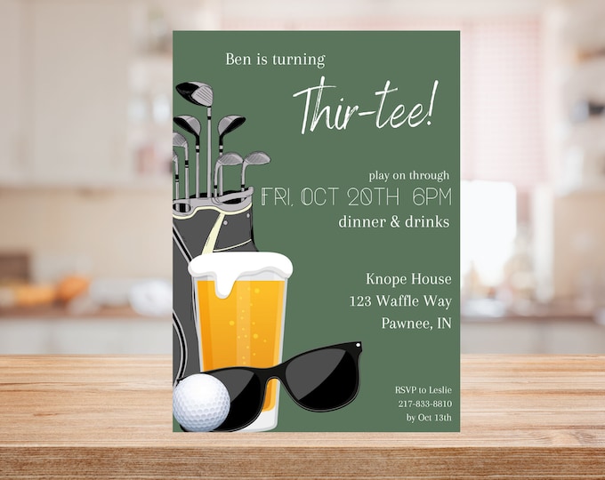 Golf Birthday Invite Guys Golf Birthday Thirtieth Birthday Thir-tee ...