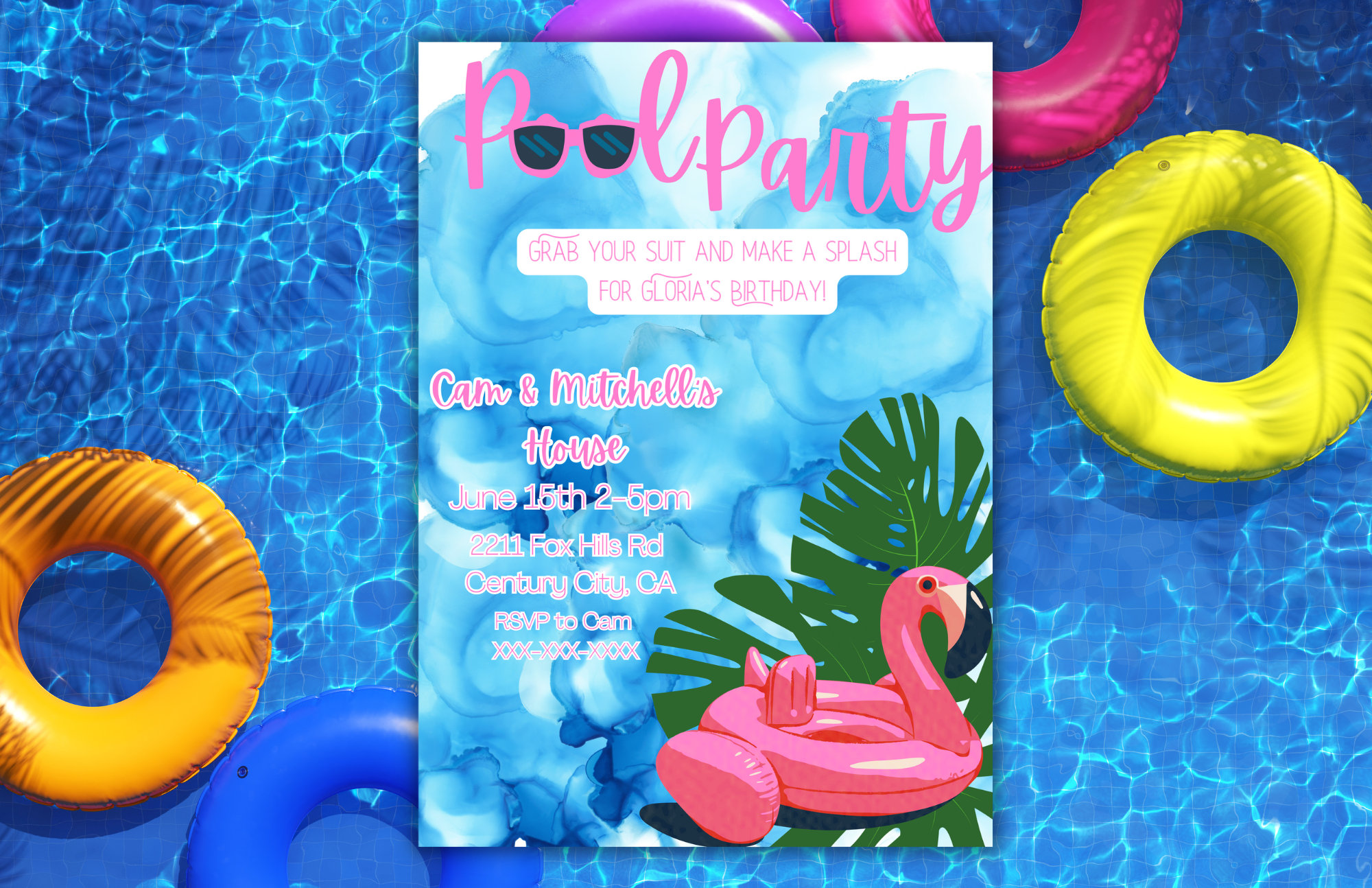 Flamingo Pool Party Invite, Tropical Pool Party Invitation, Editable ...