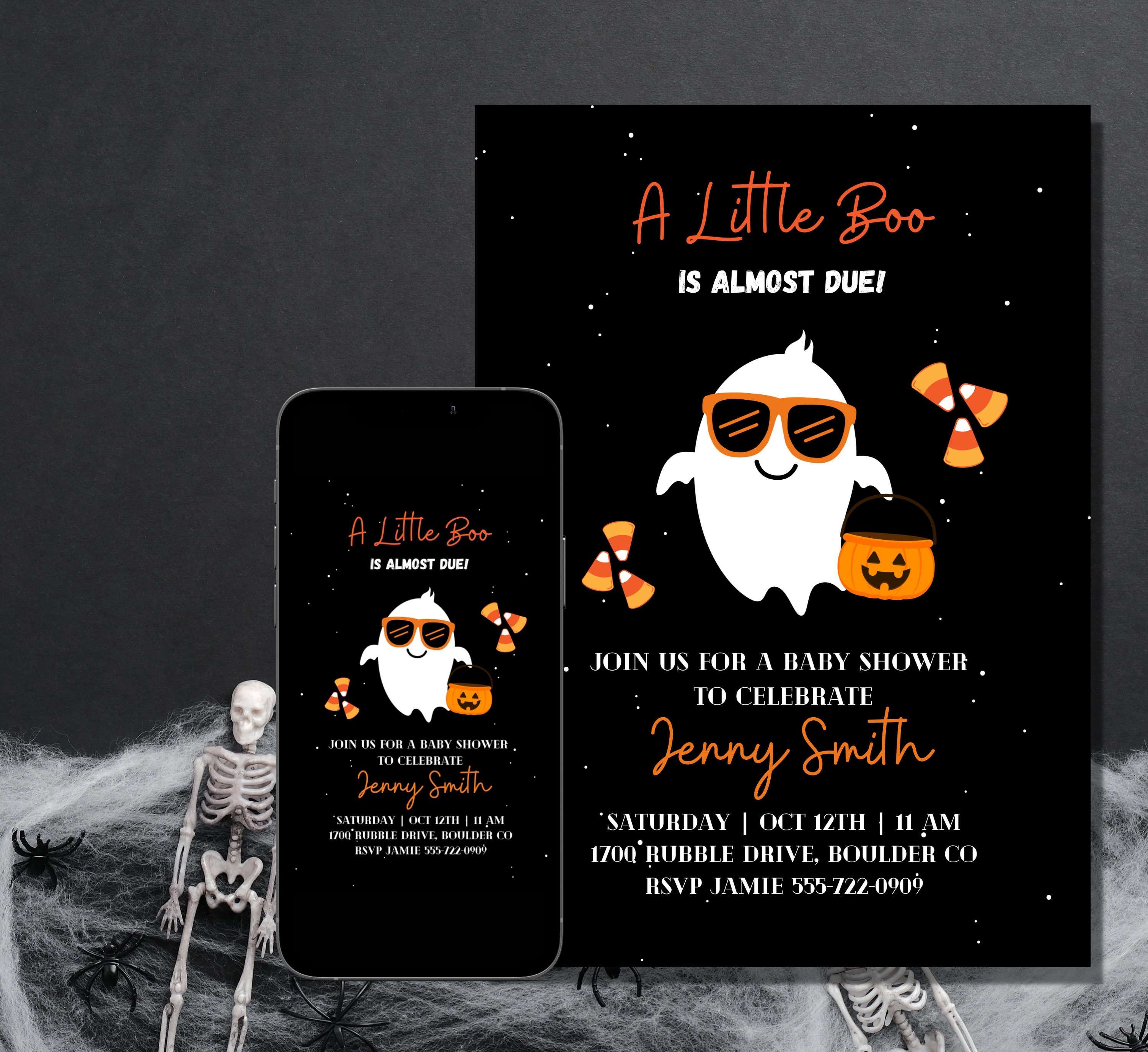 Editable Halloween October Baby Shower Invitation, A Little Boo is ...