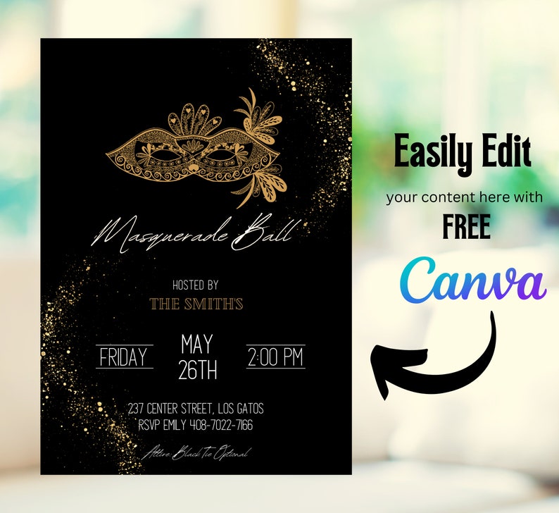 Masquerade Ball Party Invite, Mardi Gras Party Invitation, Masked Ball ...