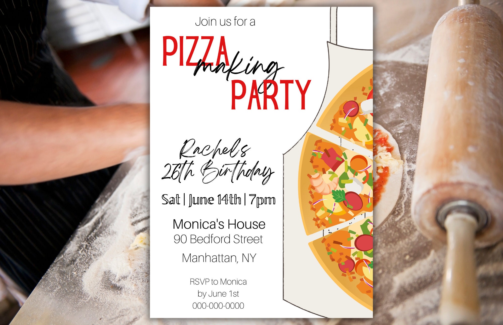 Pizza Making Party Invitation, Pizza Party Invite, Cooking Party Mobile ...