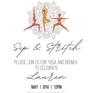 Ladies Yoga Party Invitation, Namaste and Rose, Minimal and Chic Yoga ...