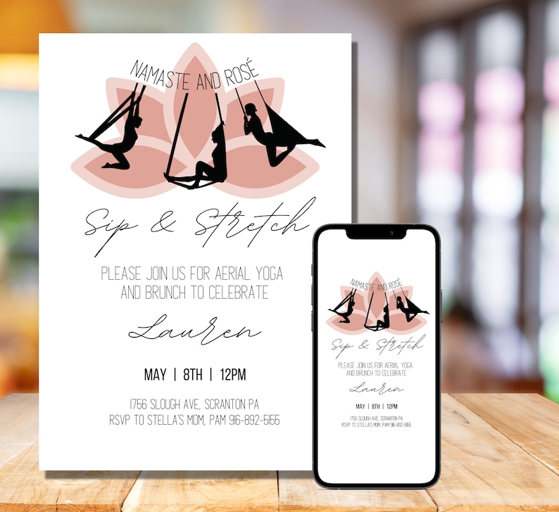 Editable Aerial Yoga Party Invite, Yoga Silks Party Theme, Aerial Silk ...
