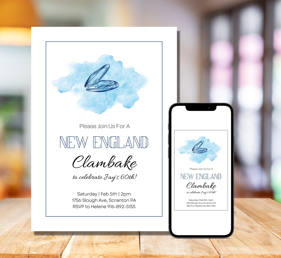 New England Clam Bake Party Invitations, Seafood Boil Birthday Party ...
