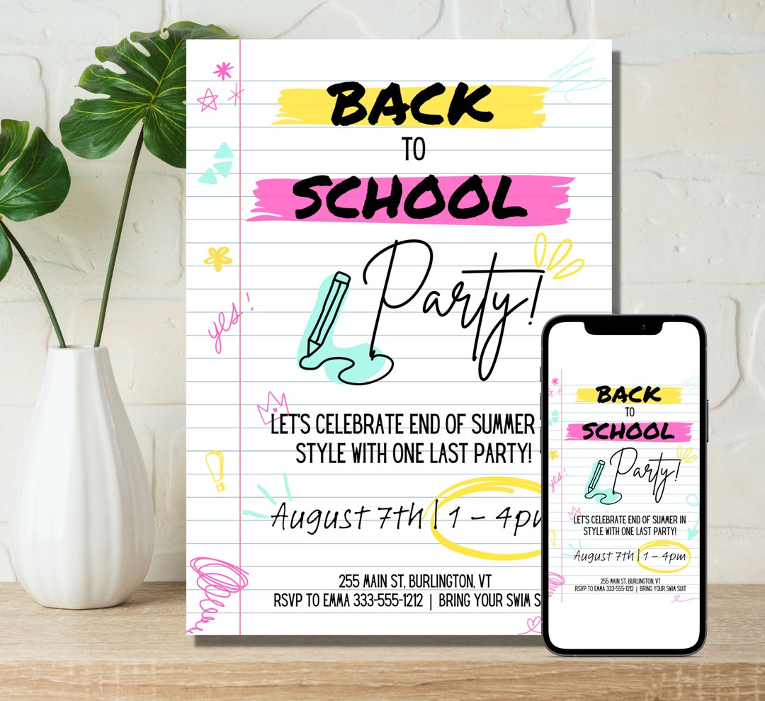 Back to School Party Invite, End of Summer Bash, Hello School, Back 2 ...