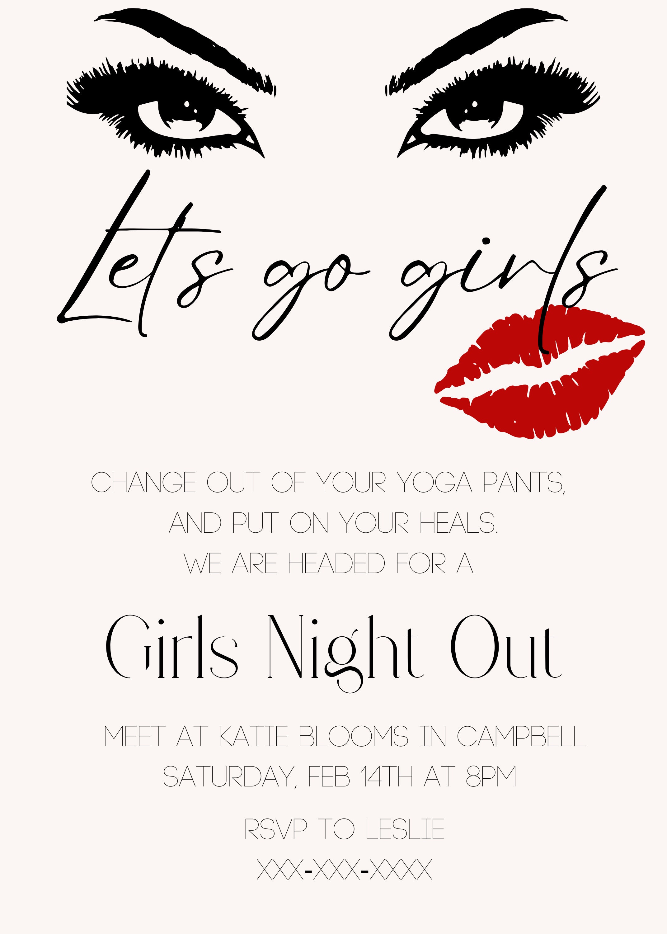Girls Night Out Invitation, Galentine's Day Invite, Editable Template ...