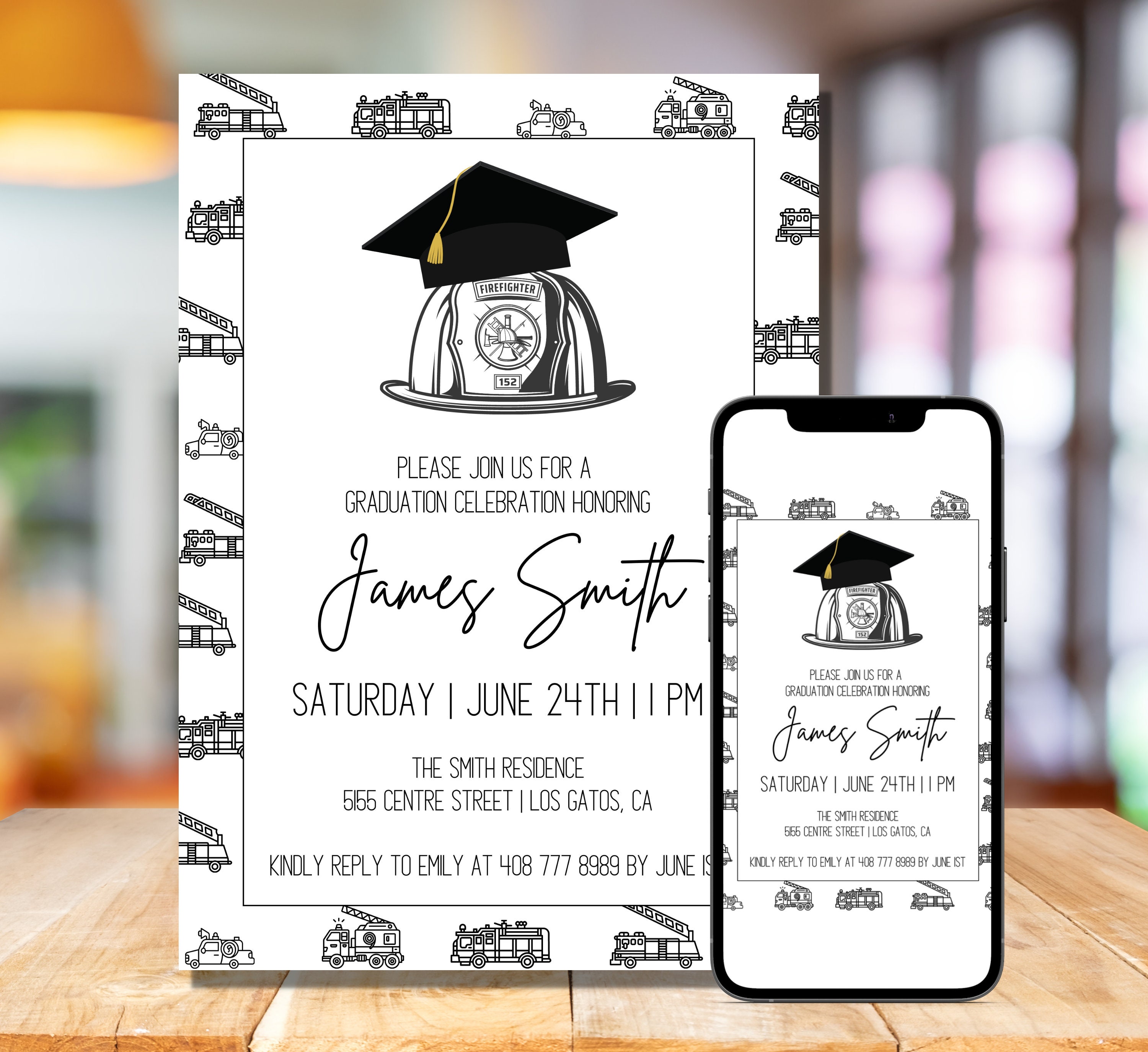 Fire Academy Grad Party, Firefighter Graduation Invitation, Editable ...
