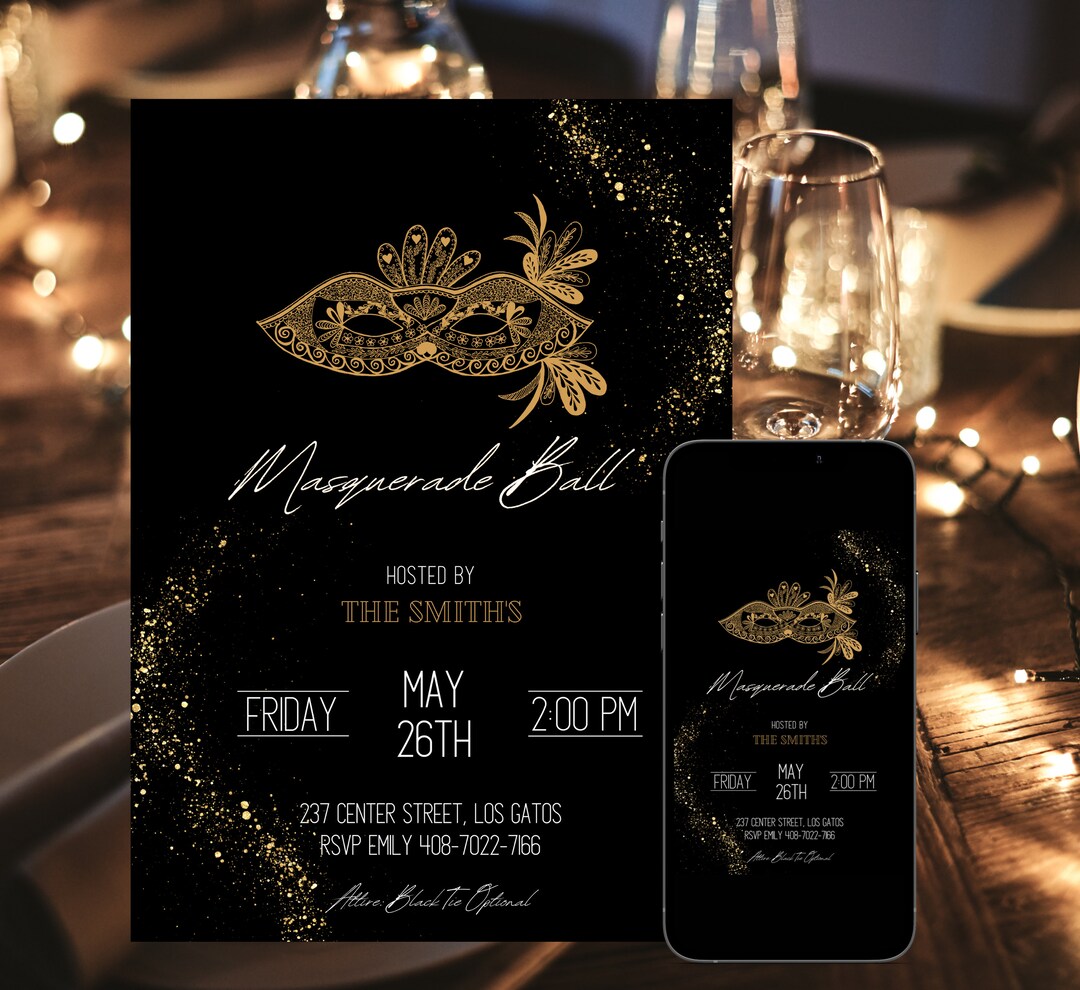 Masquerade Ball Party Invite, Mardi Gras Party Invitation, Masked Ball ...