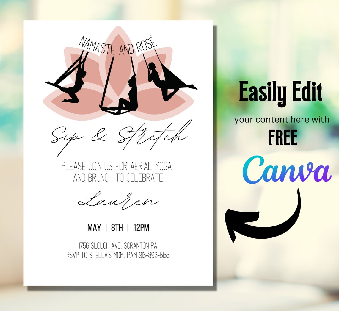 Editable Aerial Yoga Party Invite, Yoga Silks Party Theme, Aerial Silk ...