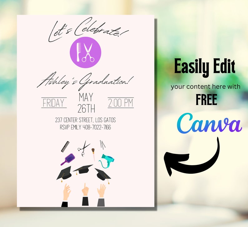 Editable Cosmetology Graduation Party Invite, Hairdresser Grad ...