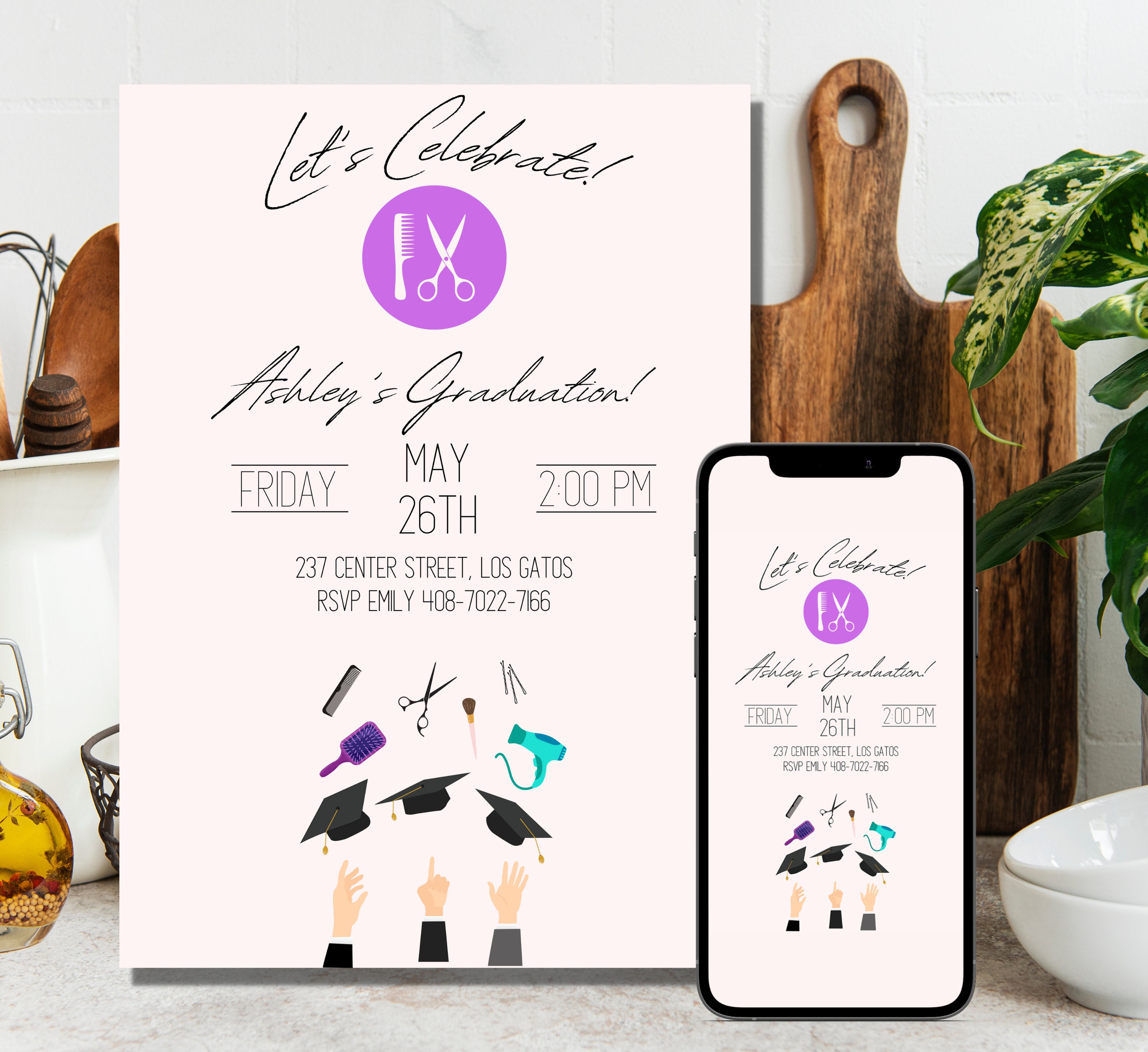 Editable Cosmetology Graduation Party Invite, Hairdresser Grad ...