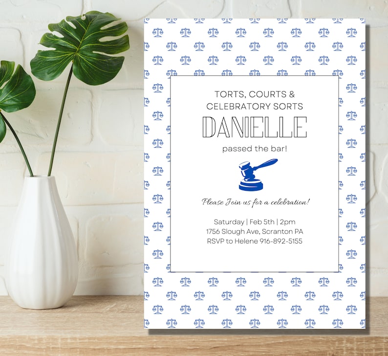 Law School Graduation Party Invite, Pass the Bar Party Invitation ...