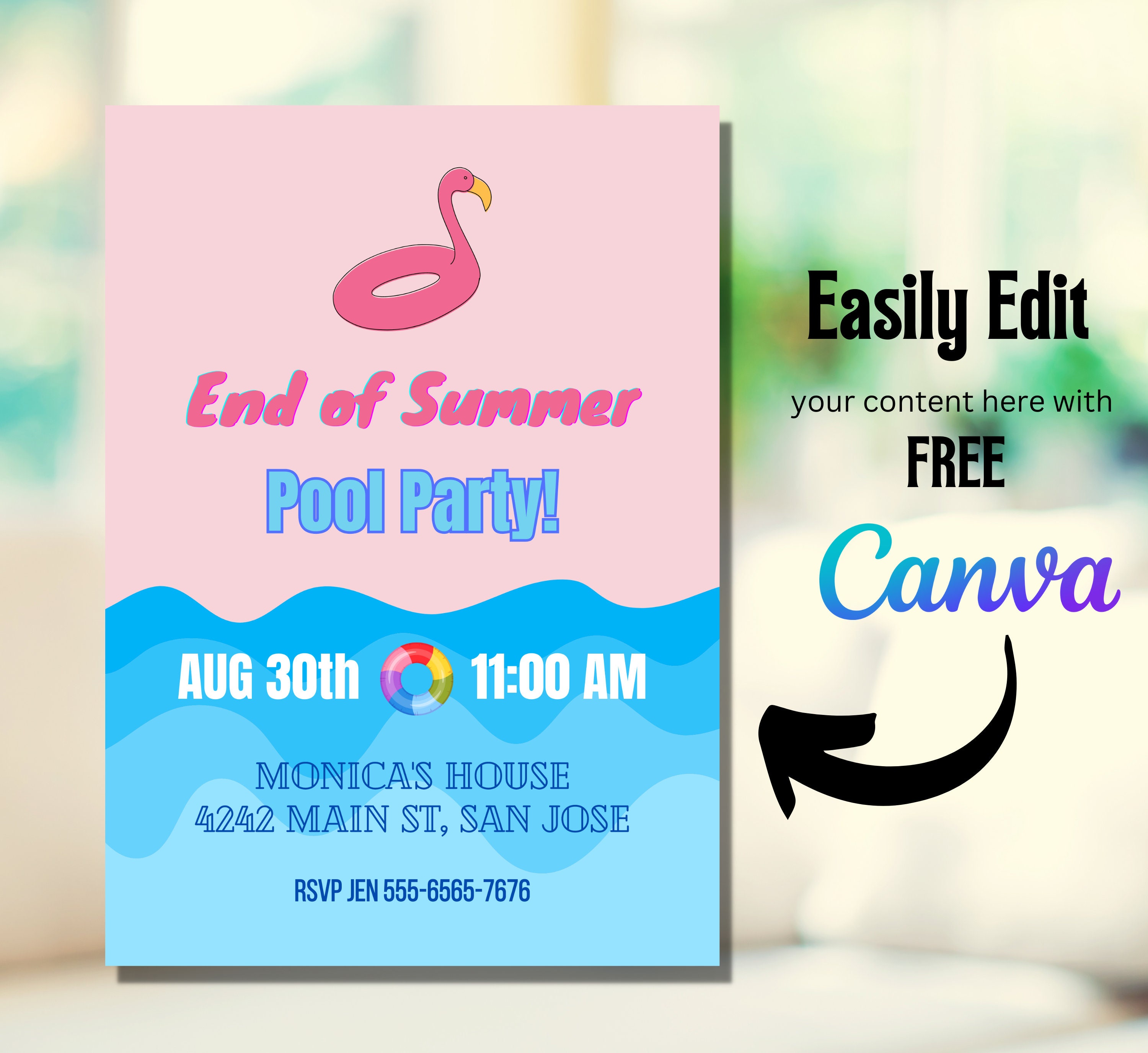 Editable End of Summer Pool Party Invite, Back to School Pool Beach ...