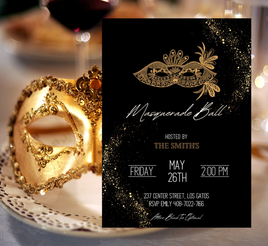 Masquerade Ball Party Invite, Mardi Gras Party Invitation, Masked Ball ...